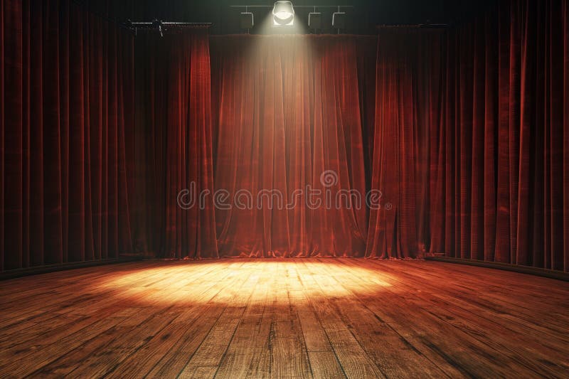 Empty Stage with Red Curtain and Spotlight Stock Illustration ...
