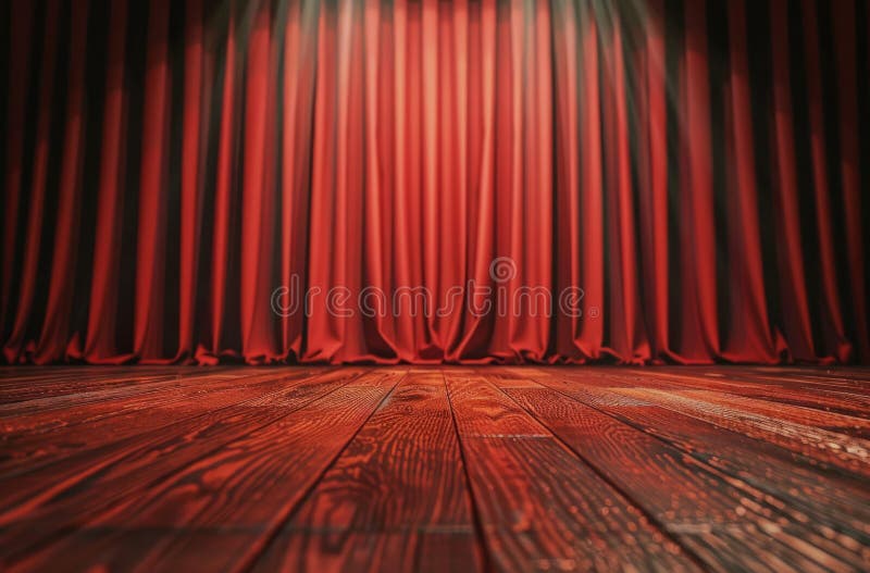 An Empty Stage with Red Curtain and Spotlight Stock Image - Image of ...