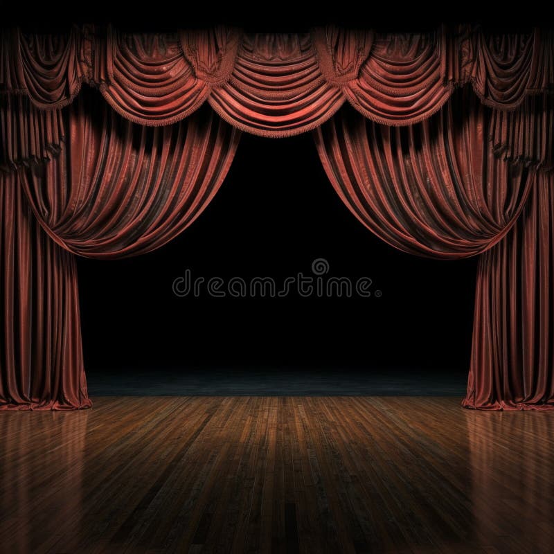 Empty Stage with Red Curtain and Wooden Floor Stock Illustration ...
