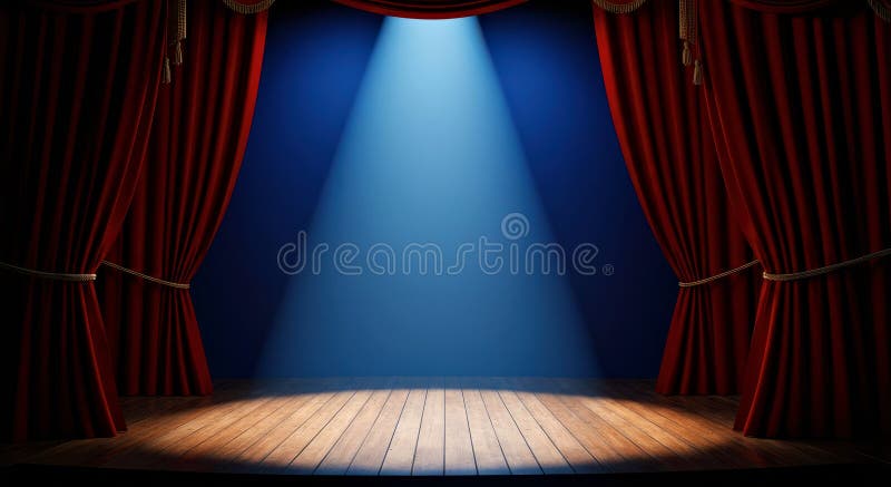 Empty Stage with Red Curtains and Spotlight in Theater Setting Stock ...