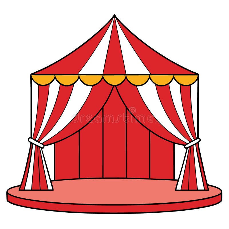 Empty Stage with Red Curtains and Striped Tent Canopy in a Circus Big ...