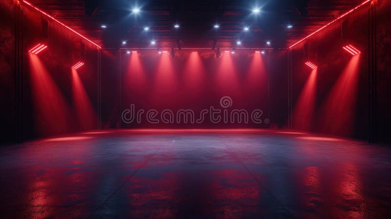 Empty Stage with Red Lighting and Spotlights. Stock Illustration ...