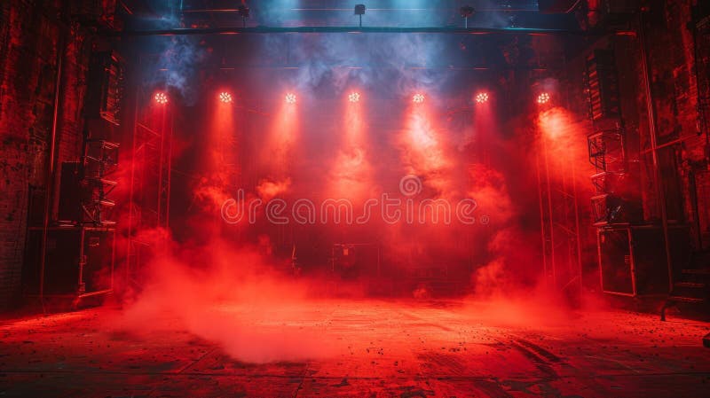 An Empty Stage with Red Lights Casting a Dramatic Glow Stock Photo ...