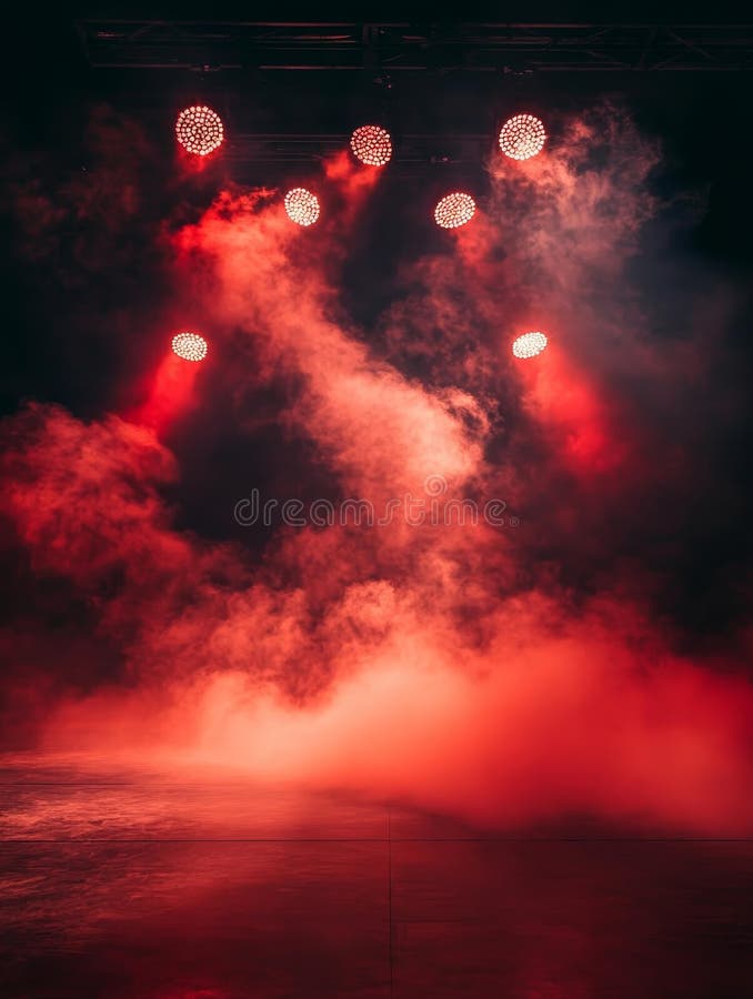 An Empty Stage with Red Smoke and Spotlights the Stage is Perfect for a ...