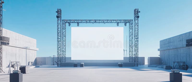 Empty Stage on the Rooftop with Large Blank Screen Stock Illustration ...