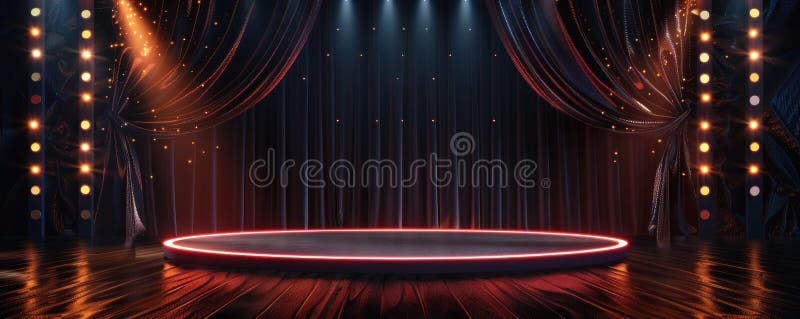 Empty Stage with Round Glowing Podium for Comedy Evening, Background ...