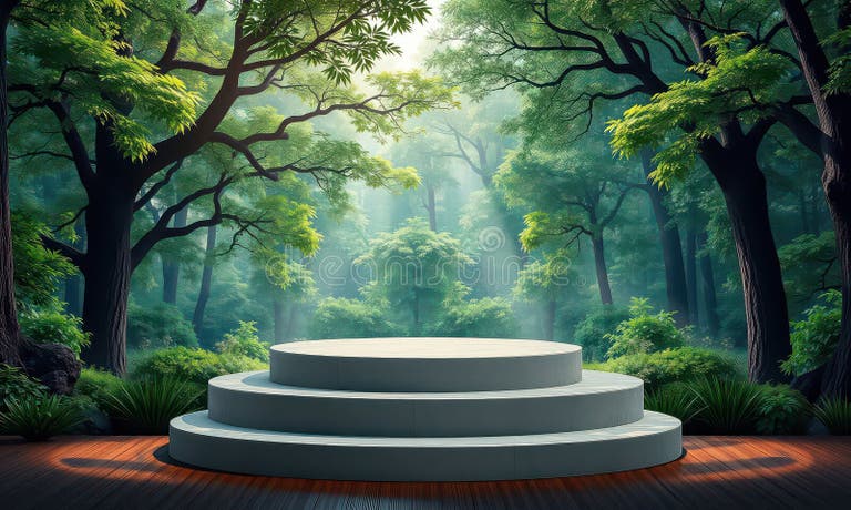 Empty Stage in a Serene Forest Environment Ideal for Product ...