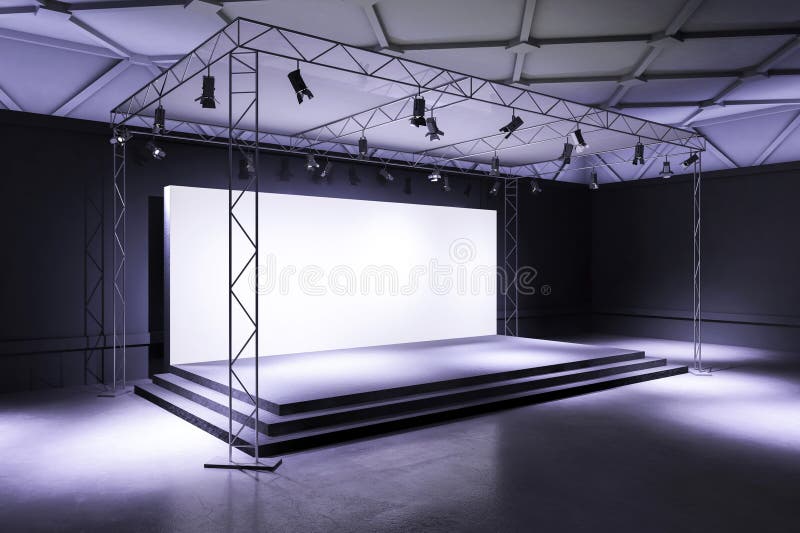 Empty Stage Setup with Lighting in Exhibition Space. 3D Rendering Stock ...
