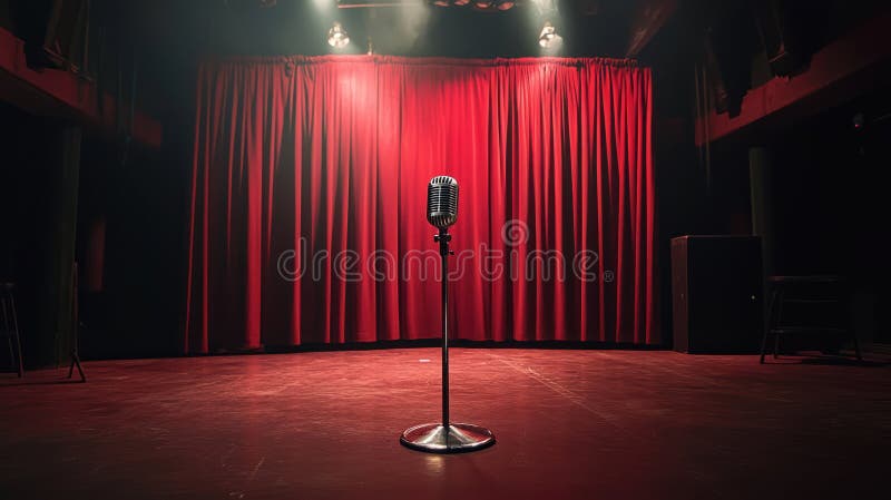 Empty Stage with Single Microphone, Setting Scene for Storytelling and ...