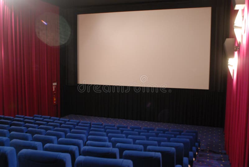 Empty Stage in the Small Movie Theater with White Screen Stock Photo ...