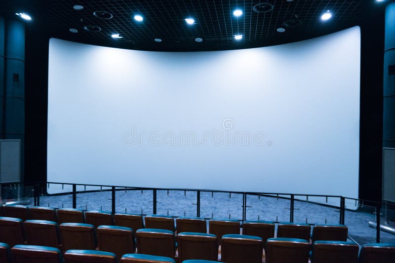 Empty Stage in the Small Movie Theater with White Screen Stock Photo ...
