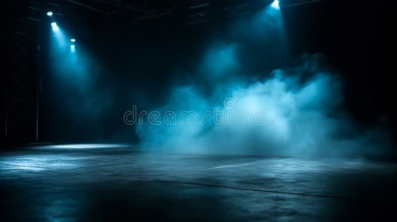 Empty Stage with Smoke, Fog and Spotlights. Stage Lights in the Dark ...