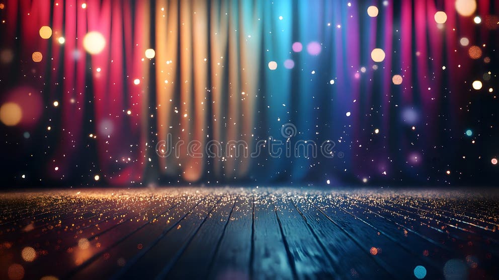 Empty Stage with Sparkly Bokeh Backdrop Ideal for Creating a Glamorous ...