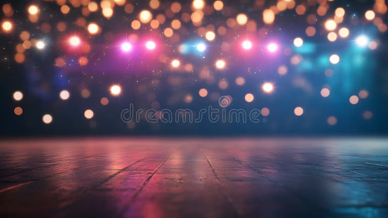 Empty Stage with Sparkly Bokeh Backdrop Ideal for Creating a Glamorous ...