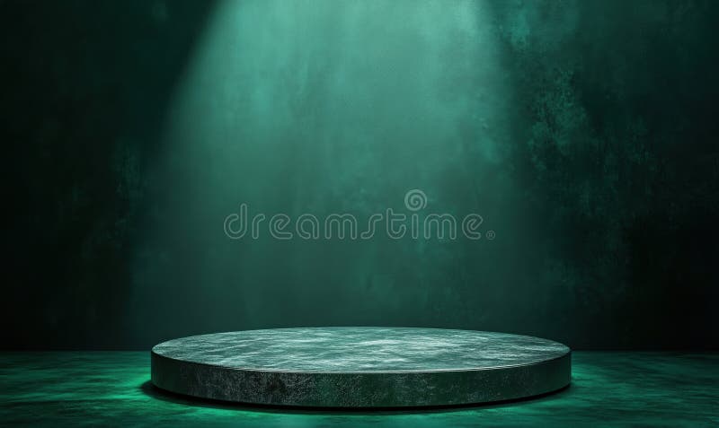 Empty Stage with Spotlight, Dark Green Background, Circular Platform ...