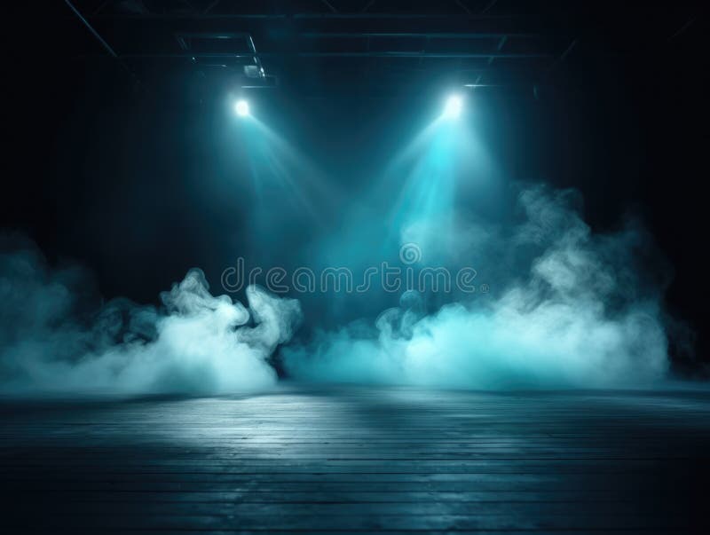 Empty Stage with a Spotlight with Fog Clouds, Photorealistic, Deep Blue ...