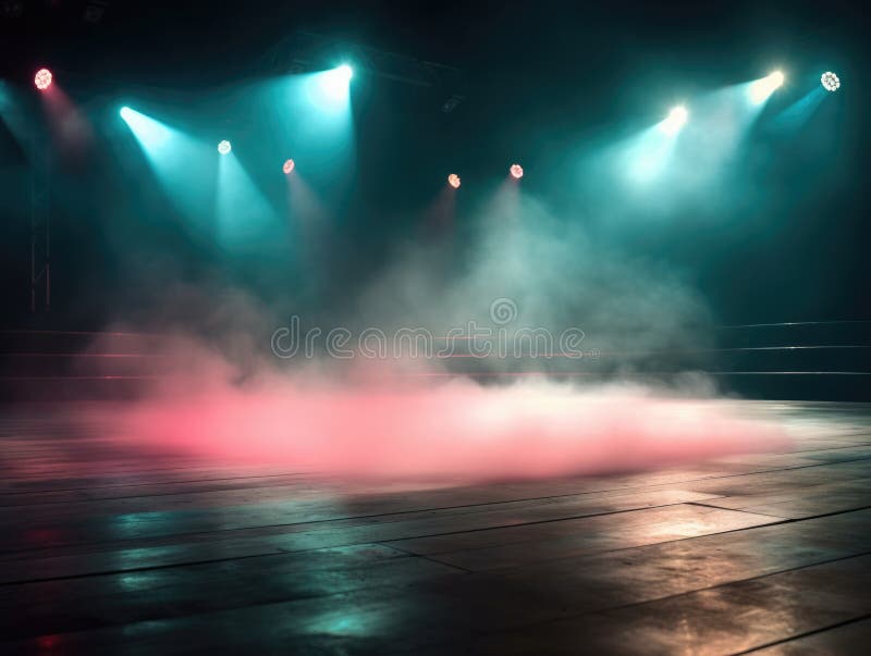 Empty Stage with a Spotlight with Fog Clouds, Photorealistic, Green ...