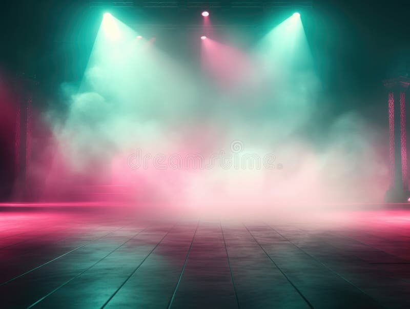 Empty Stage with a Spotlight with Fog Clouds, Photorealistic, Pink and ...