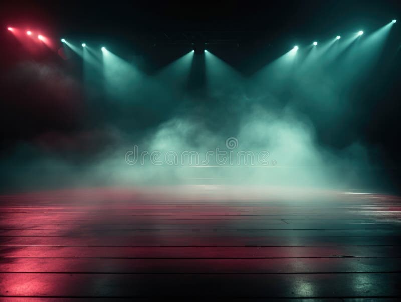 Empty Stage with a Spotlight with Fog Clouds, Photorealistic, White Red ...