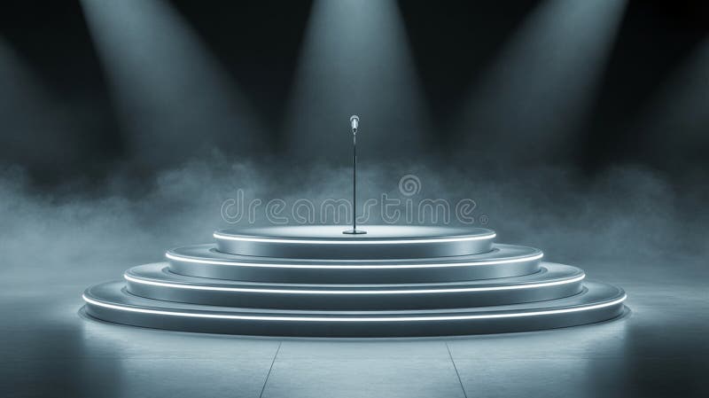 Empty Stage Spotlight Mic Stand Circular Platform Stock Illustration ...