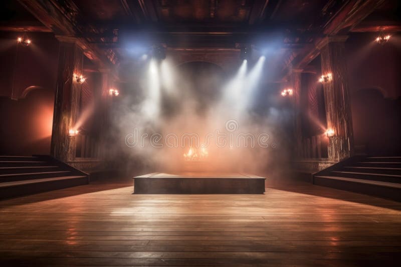 Empty Stage with Spotlight and Smoke Effects Stock Illustration ...