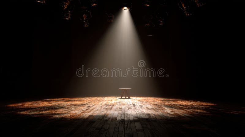 Empty Stage Spotlight Wooden Stool Under Dramatic Theater Lighting ...