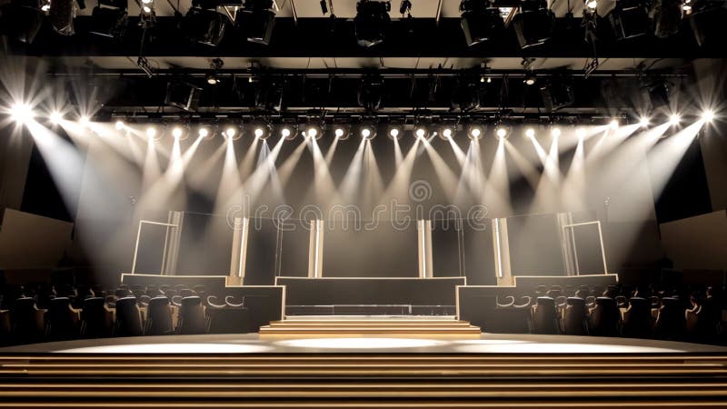 Empty Stage with Spotlights and Audience Seating, Theatrical ...