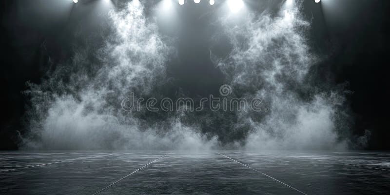 Empty Stage with Spotlights: Dark Curtains and Smoke, Lit Platform and ...