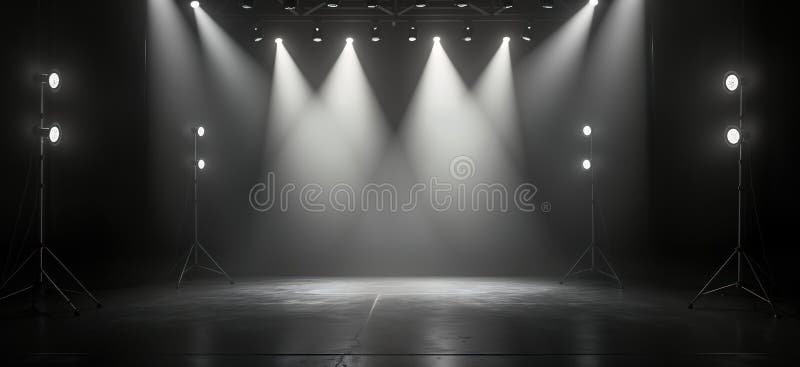 Empty Stage with Spotlights. Dark Moody Background. Studio Lighting ...