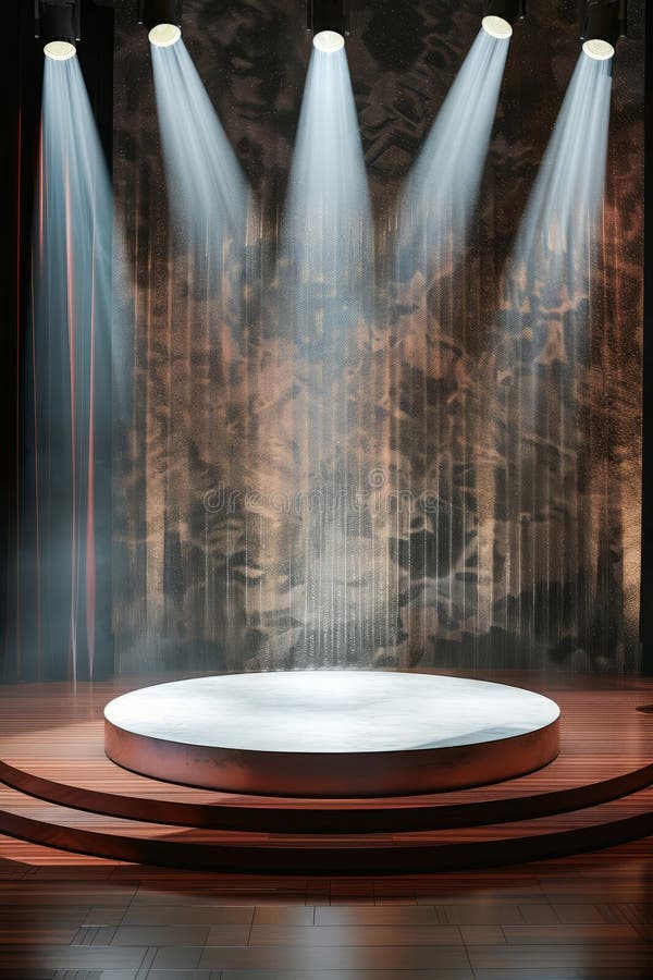 Empty Stage with Spotlights and Dramatic Backdrop Stock Illustration ...