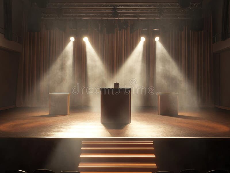 Empty Stage with Spotlights and Podium, Awaiting the Performance Stock ...