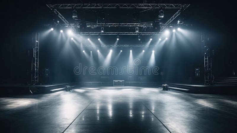 Empty Stage with Spotlights, Smoke and Spotlights in a Dark Room Stock ...