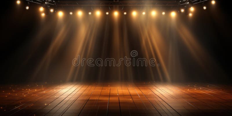 An Empty Stage with Spotlights and Wooden Floor Stock Illustration ...