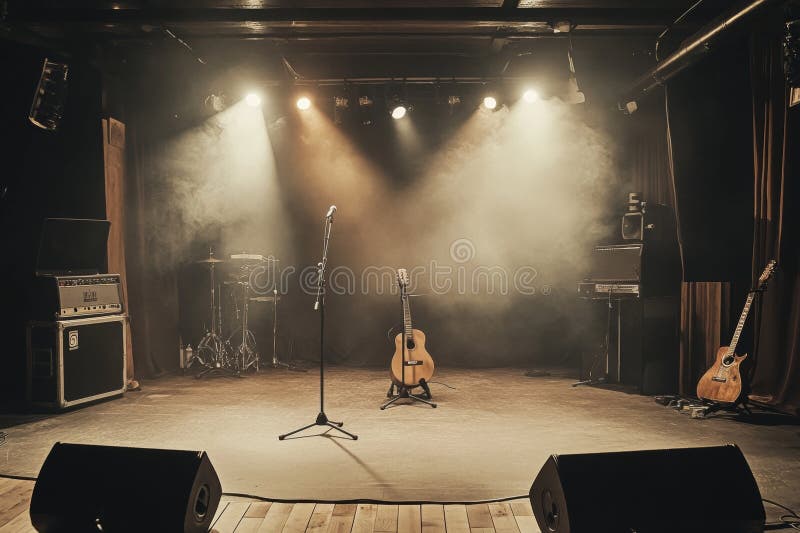 An Empty Stage Stands Ready for an Intimate Unplugged Live Music ...