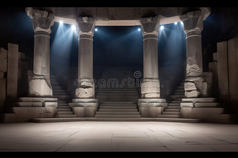 An Empty Stage with Steps and Columns Lit by Spotlights. Generative AI ...