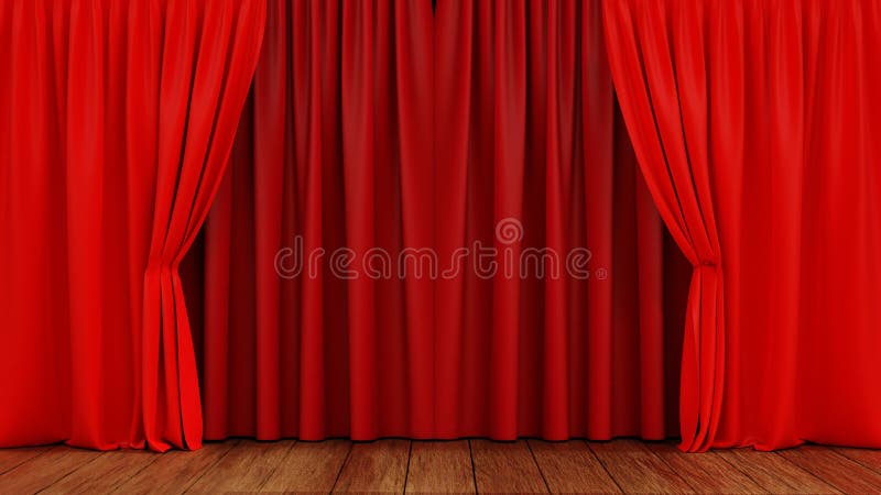 Empty Stage Theater or Opera with Red Curtain, 3D Rendering Stock ...