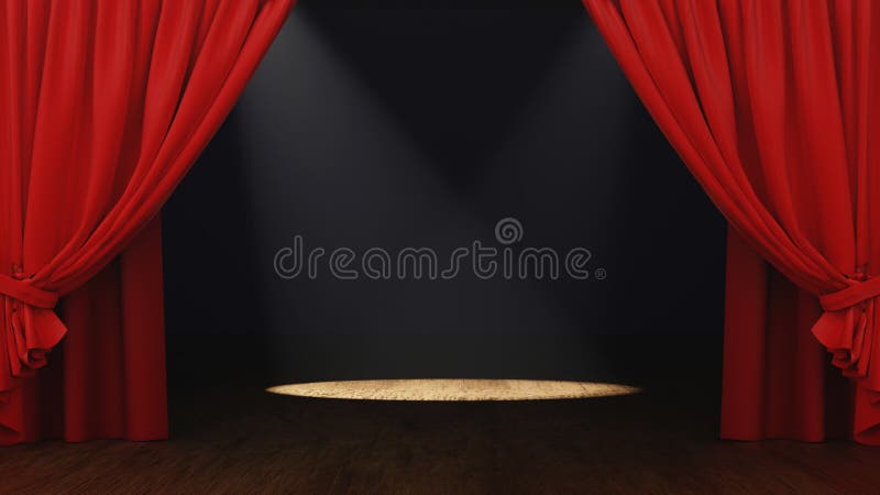 Empty Stage Theater or Opera with Red Curtain and Spotlight, 3D ...