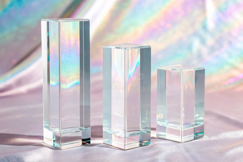 Empty Stage with Three Clear Glass Rectangle Prism Podiums Stock ...