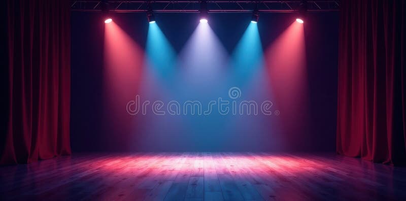 Empty Stage, Three Spotlights Illuminate Center, Darkness, Empty, Show ...