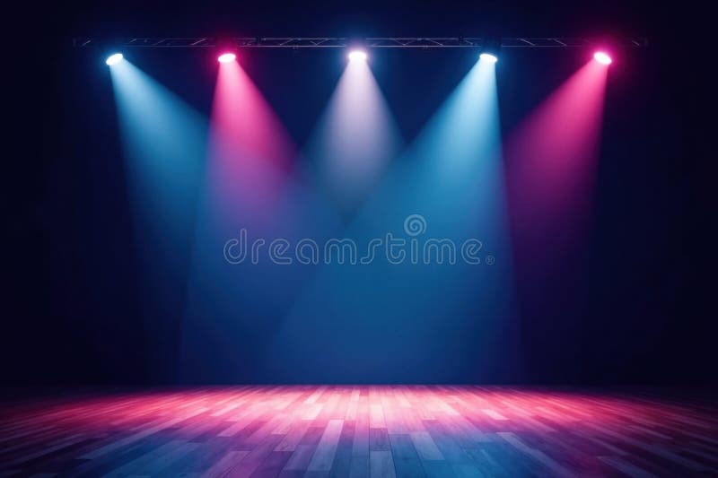 Empty Stage, Three Spotlights Illuminate Center, Illustration, Dark ...