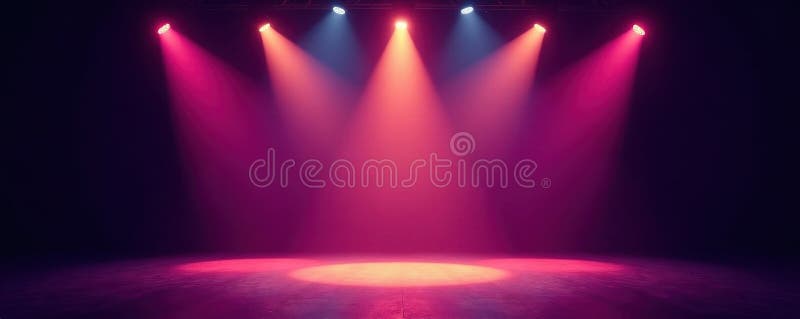 Empty Stage, Three Spotlights Illuminate Center, Spotlight Beam, Simple ...