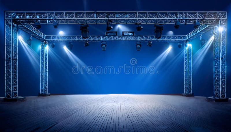 Empty Stage with Truss Lighting and Blue Background. 3D Rendering Stock ...
