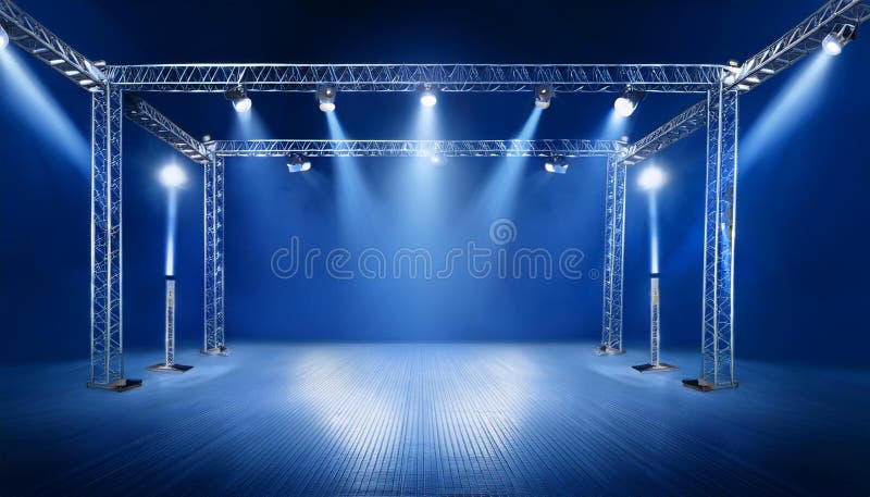 Empty Stage with Truss Lighting and Blue Background. 3D Rendering Stock ...
