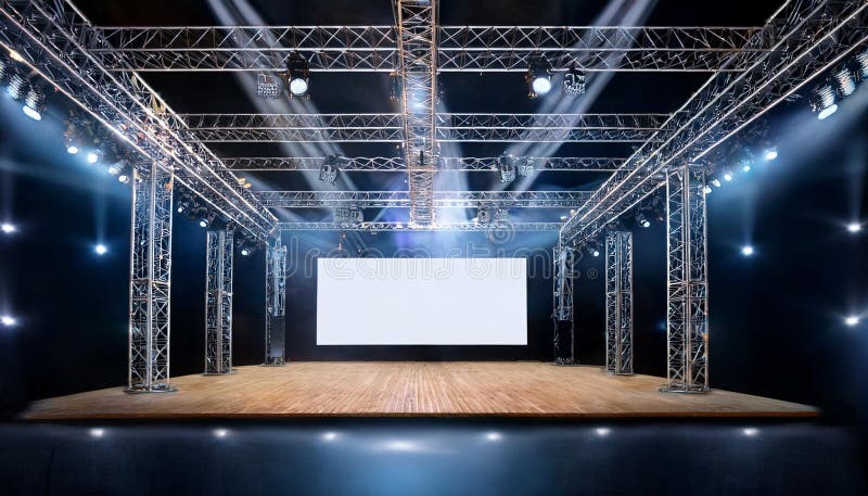 Empty Stage with Truss and Screen Setup for Events. 3D Rendering Stock ...
