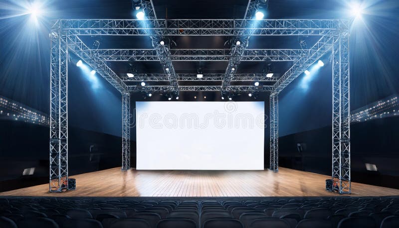 Empty Stage with Truss and Screen Setup for Events. 3D Rendering Stock ...