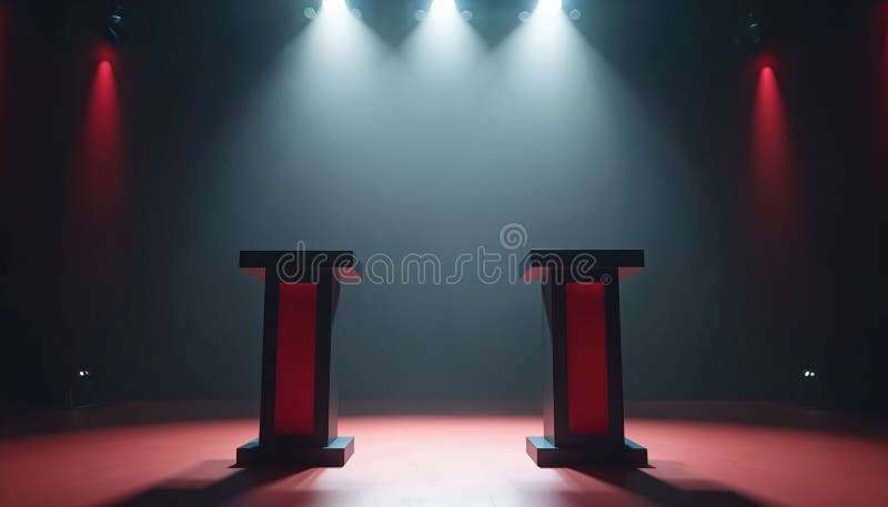 Empty Stage with Two Podiums in Dimly Lit Auditorium. Prepared for ...