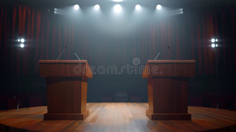 Empty Stage with Two Podiums Under Spotlight. Generative Ai Stock ...