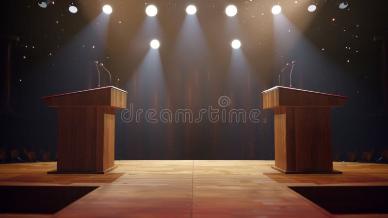 Empty Stage with Two Podiums Under Spotlight. Generative Ai Stock ...