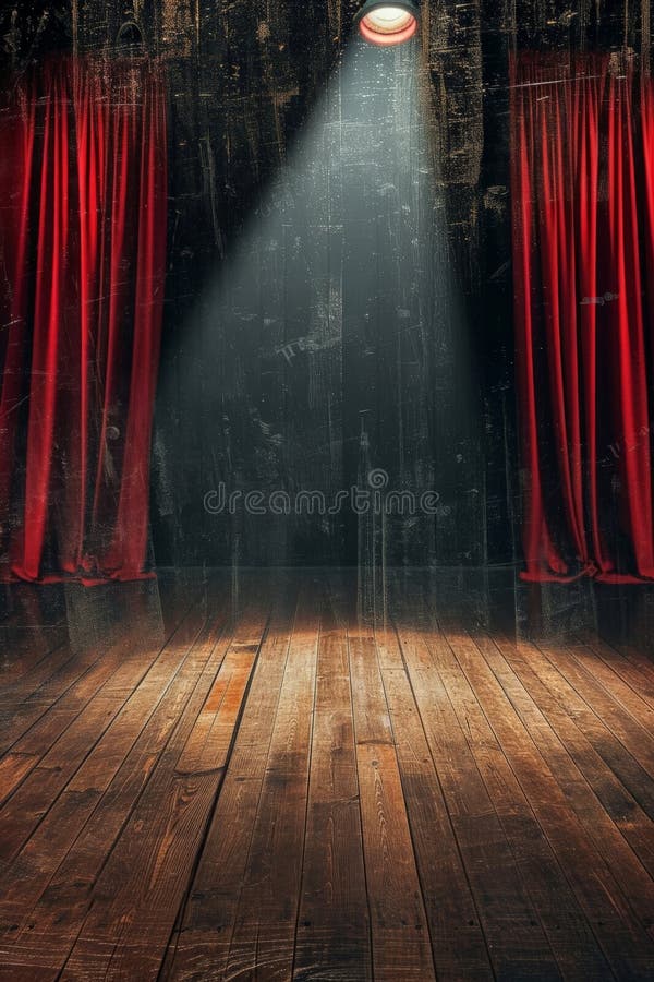 A Silent Stage with Red Curtain and Spotlight Stock Illustration ...