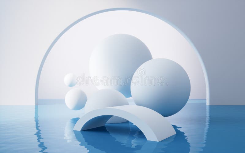 Empty Stage with Water Surface, 3d Rendering Stock Illustration ...